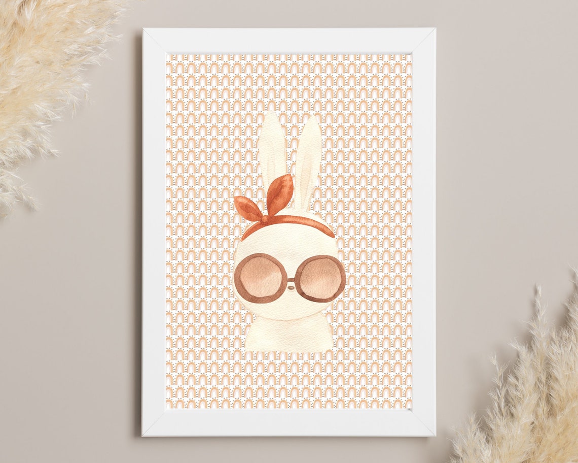 Digital Boho Bunny Art Print, Boho Nursery Decor, Watercolor Bunny Wall ...