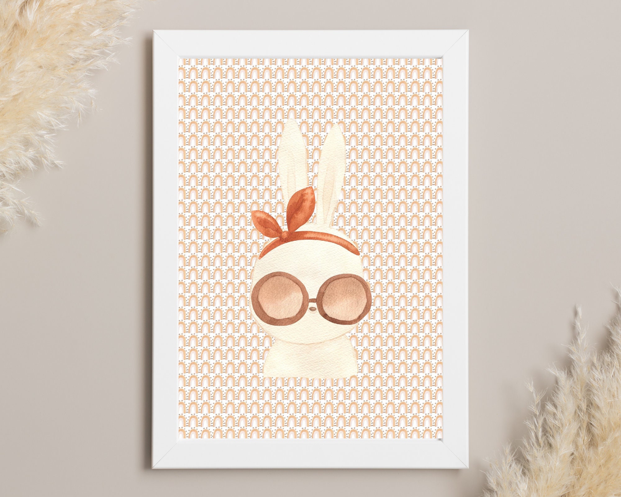 Digital Boho Bunny Art Print, Boho Nursery Decor, Watercolor Bunny Wall ...