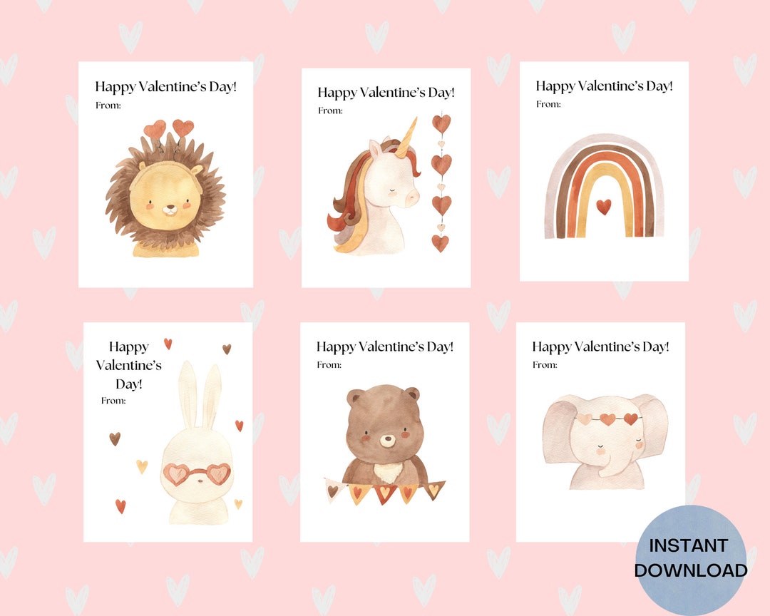 Printable Boho Valentines Cards for Kids, Classroom Valentines, Set of ...