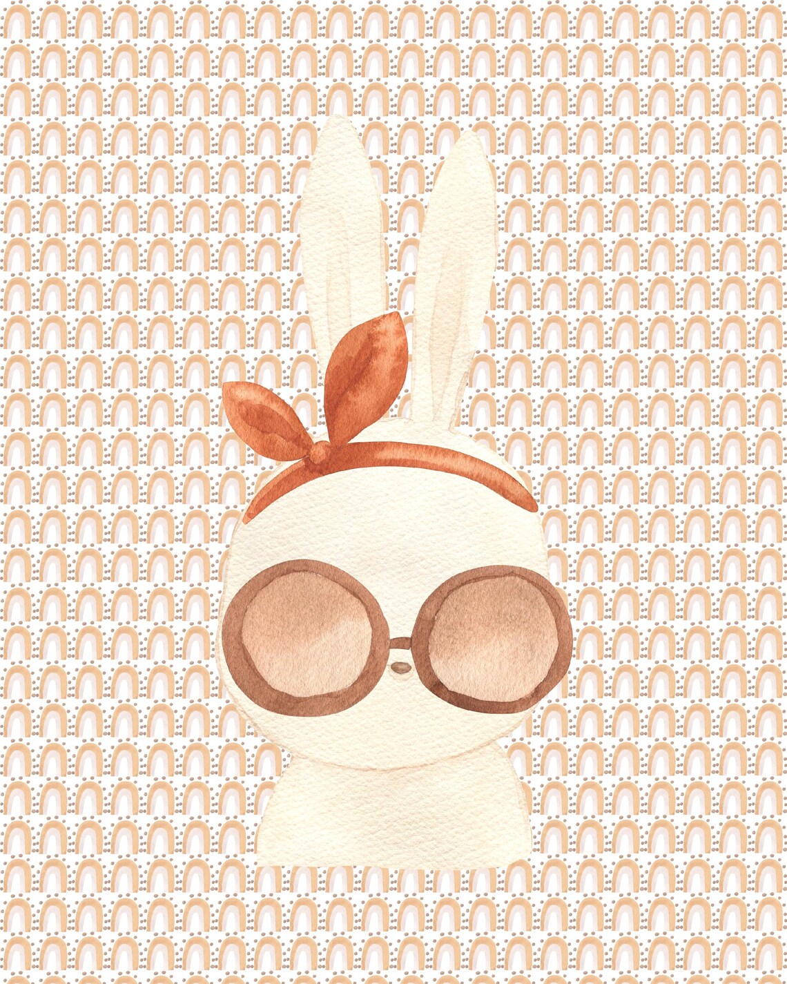 Digital Boho Bunny Art Print, Boho Nursery Decor, Watercolor Bunny Wall ...