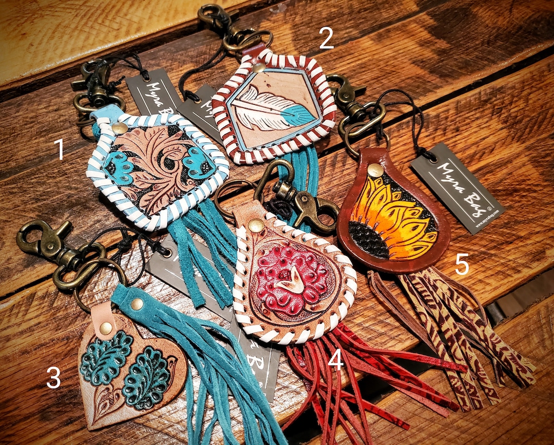 Tooled Leather Cow Tag Key Chains / Bag Charms Great Cheap Gifts ...