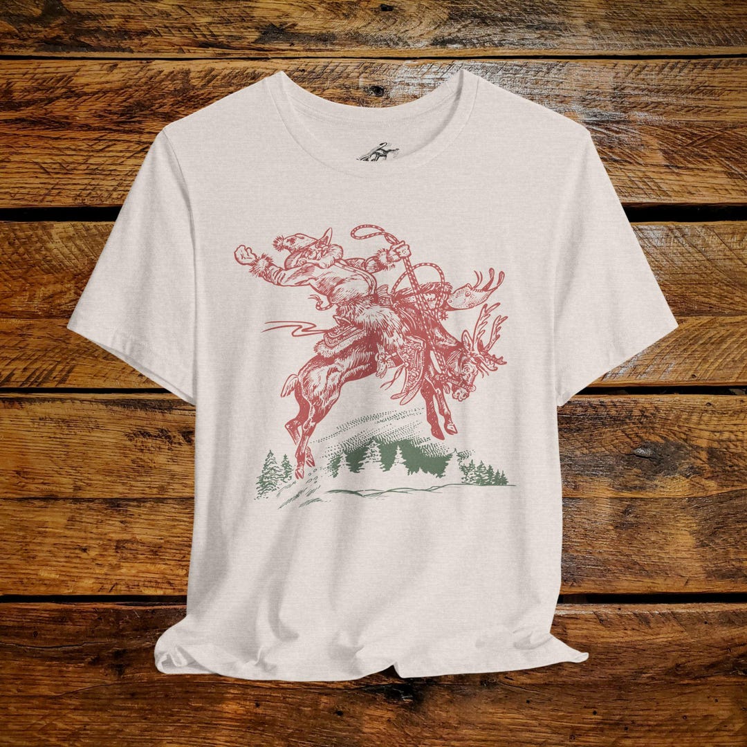 Vintage Cowboy Santa Bucking Reindeer - Premium Extra Soft Vintage ...