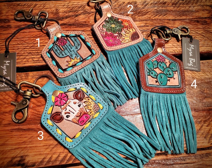 Tooled Leather Cow Tag Key Chains / Bag Charms - Great Cheap Gifts ...