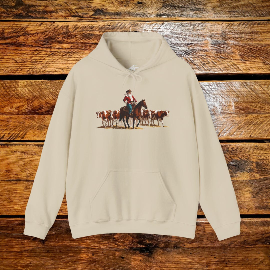 Vintage Ranch Cowboy Santa Checking Cows Vintage Western Hoodie - Etsy