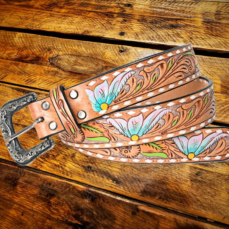 Stamped Leather Belt - Etsy