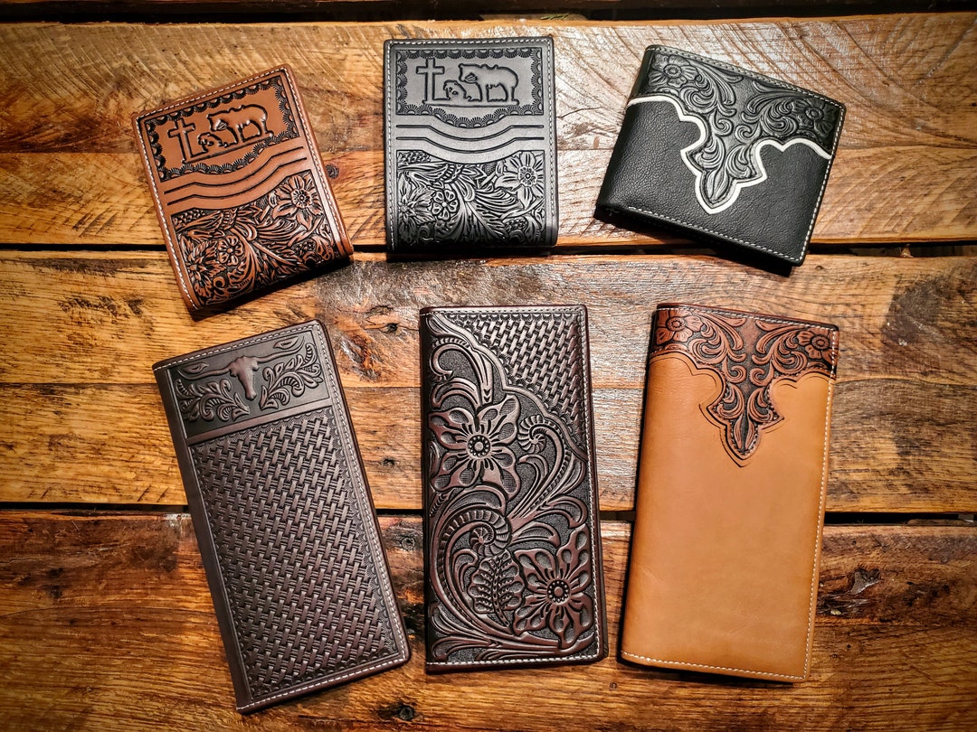 Men's Western Leather Tooled Wallets Great Christmas Gifts for Dad ...