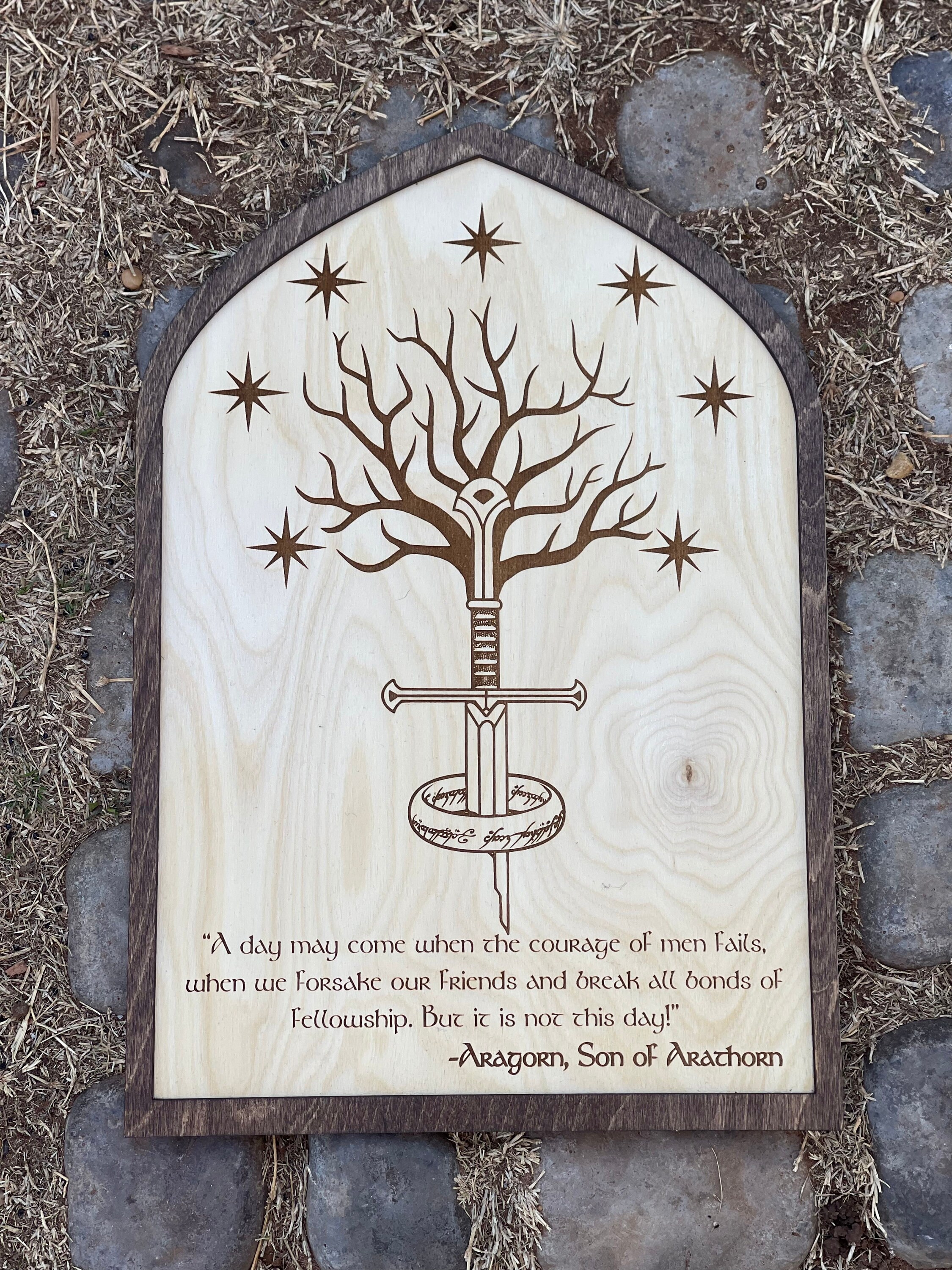 The Broken Sword and White Tree Wood Engraved Sign | Fantasy Ring Gift ...