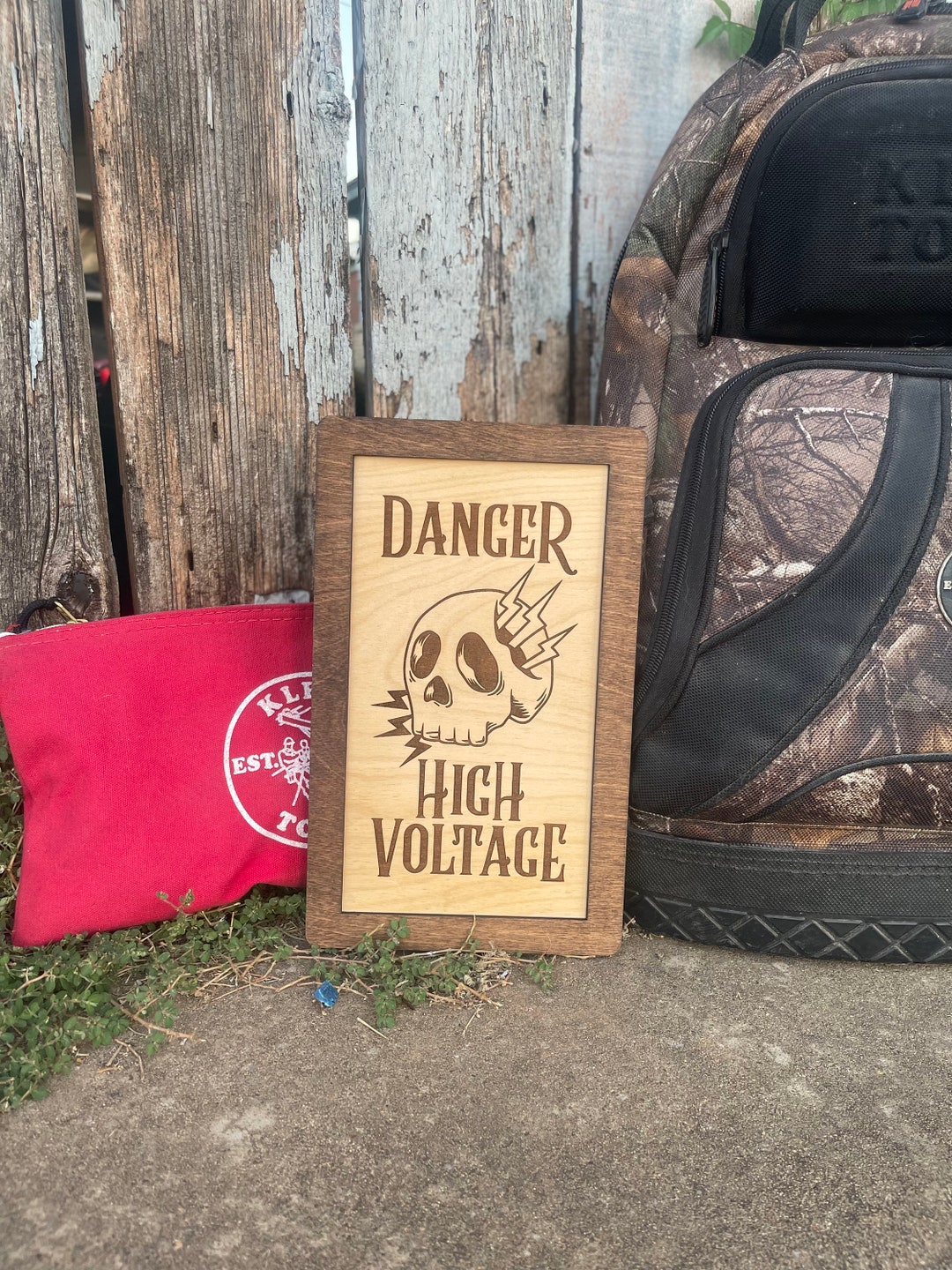 Danger High Voltage Skull Wood Engraved Sign With Electrical Lightning ...