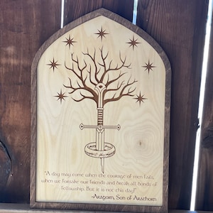 The Broken Sword and White Tree Wood Engraved Sign | Fantasy Ring Gift ...