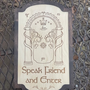 Speak Friend and Enter Durins Door Elvish Ornate Frame Wood Engraved ...