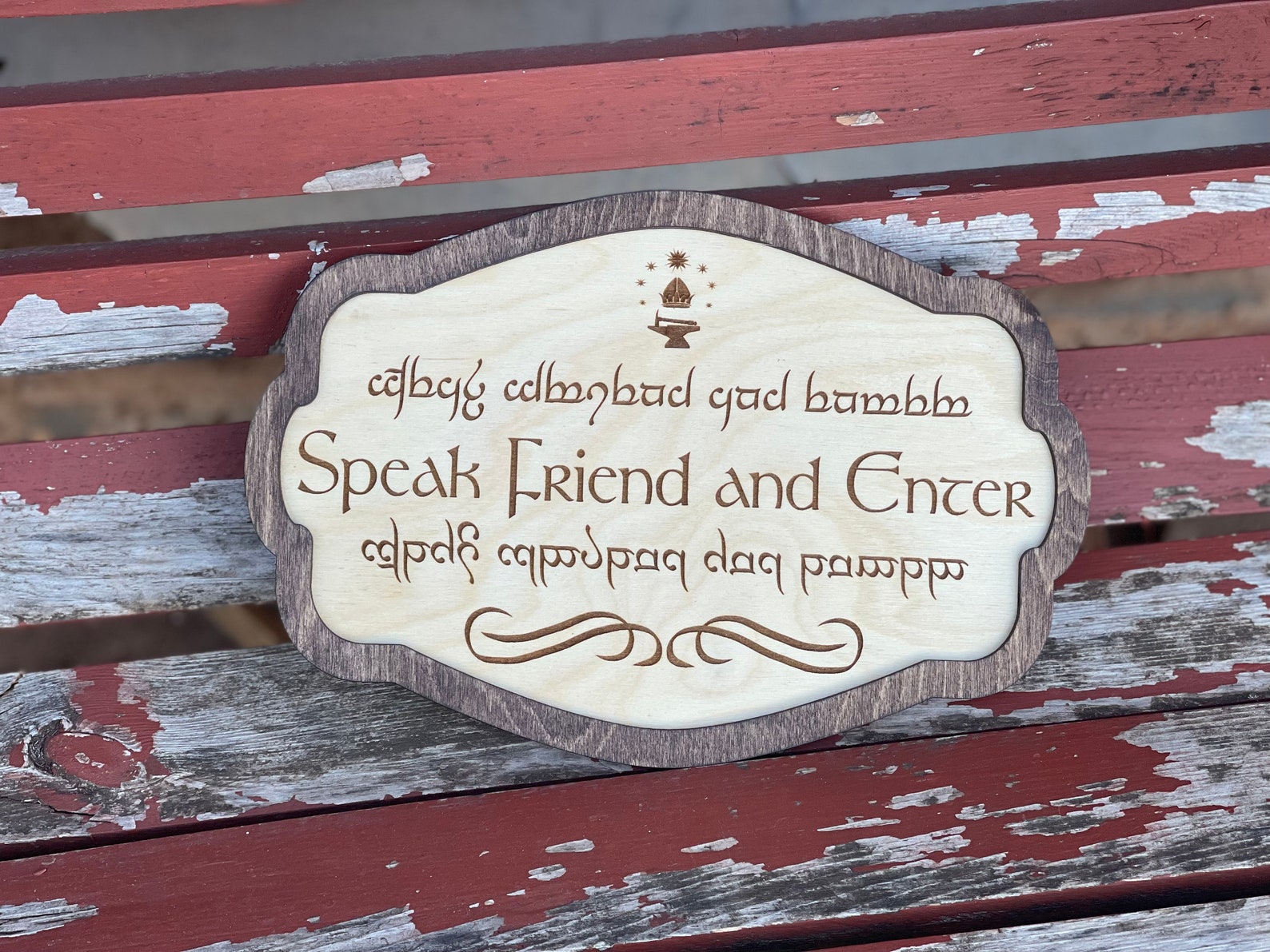 Speak Friend and Enter Elvish Wood Engraved Sign | Fantasy Ring Shire ...