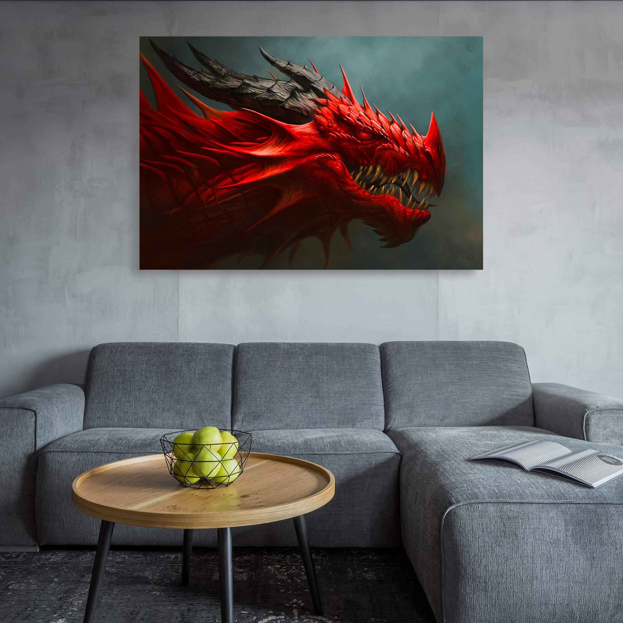 Red Dragon Canvas Prints, Fantasy Wall Decor Gift for Him, Scary ...