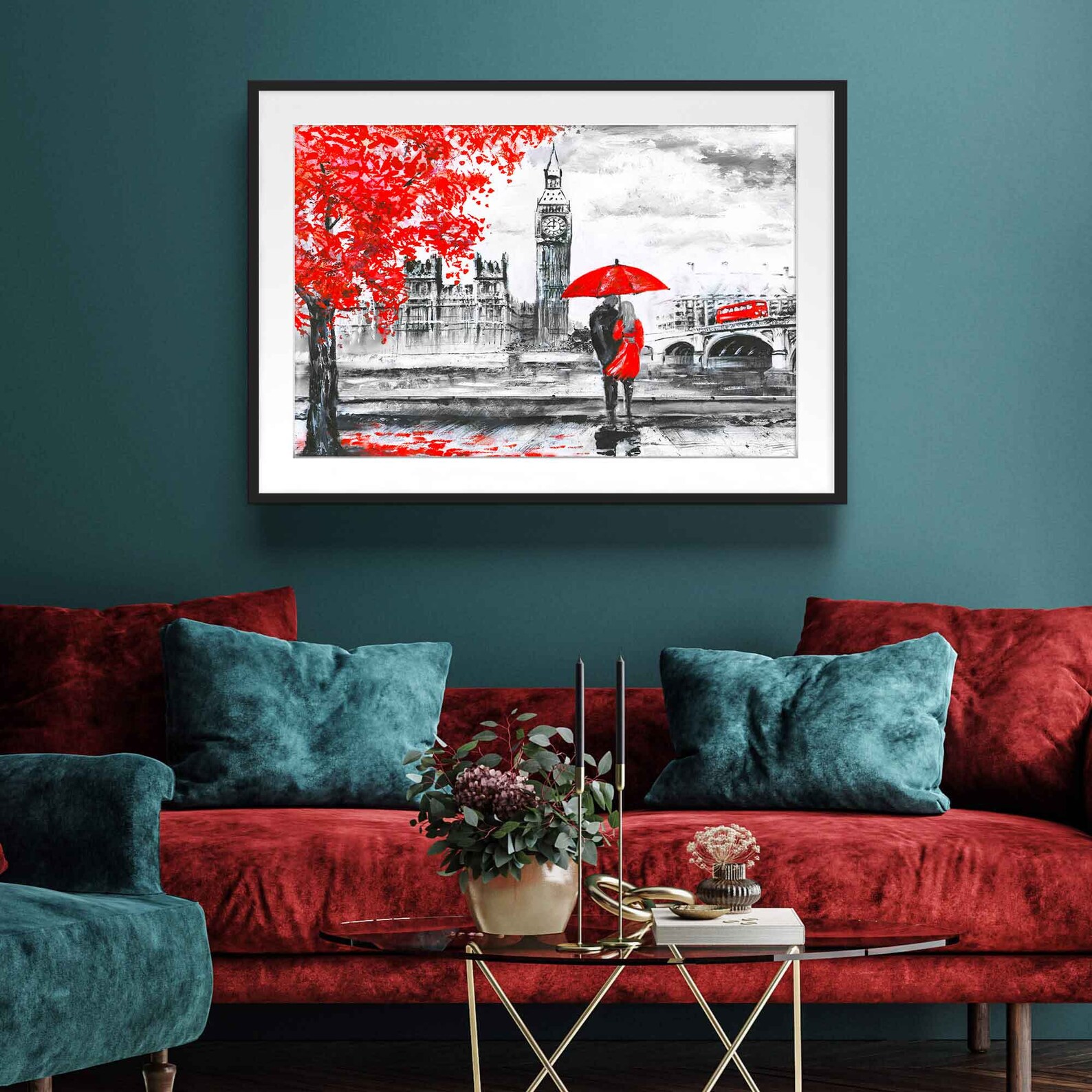 Black and Red London Poster Prints Landscape Wall Art Picture Prints ...