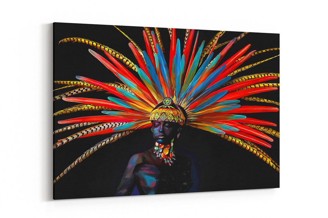Feathers of Heritage Black Woman in Mayan Ornamental Headdress Iconic ...
