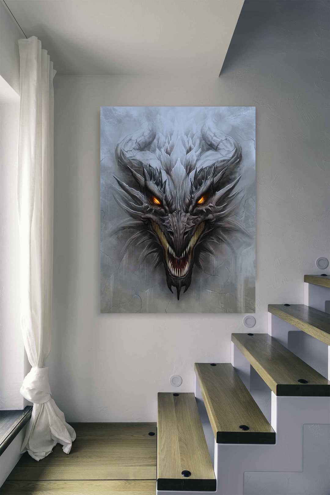Dragon Head Canvas Wall Art Print Fantasy Monsters Wall Hangings Dragon ...