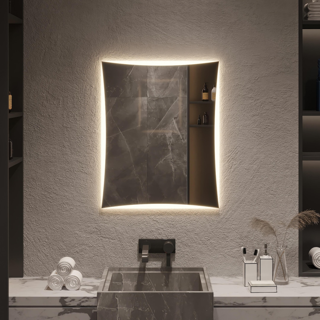 Minimalist Modern LED Backlit Mirror for Bathroom - Curved Lighted ...