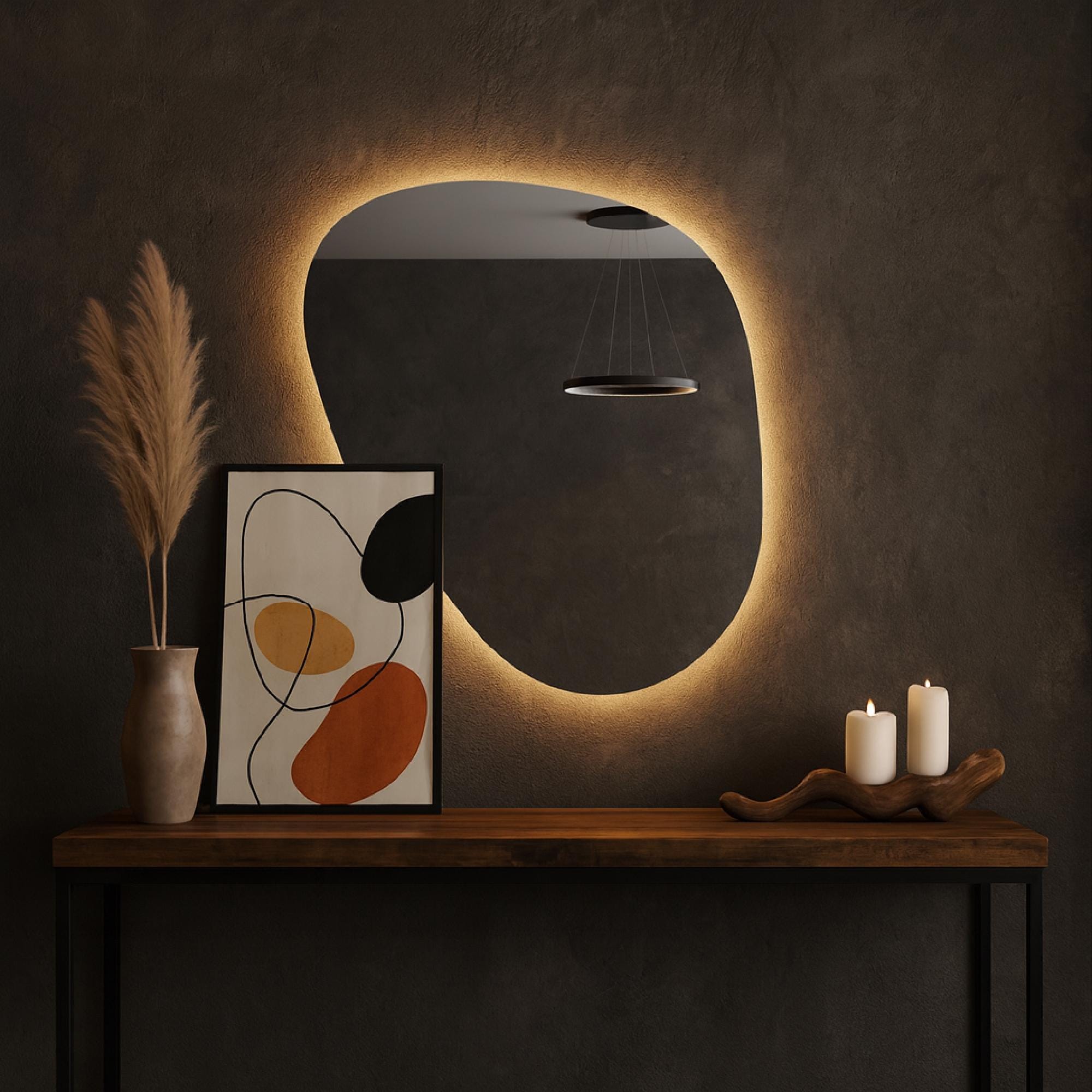 Asymmetrical LED Backlit Wall Mirror: Modern Vanity Decor - Etsy