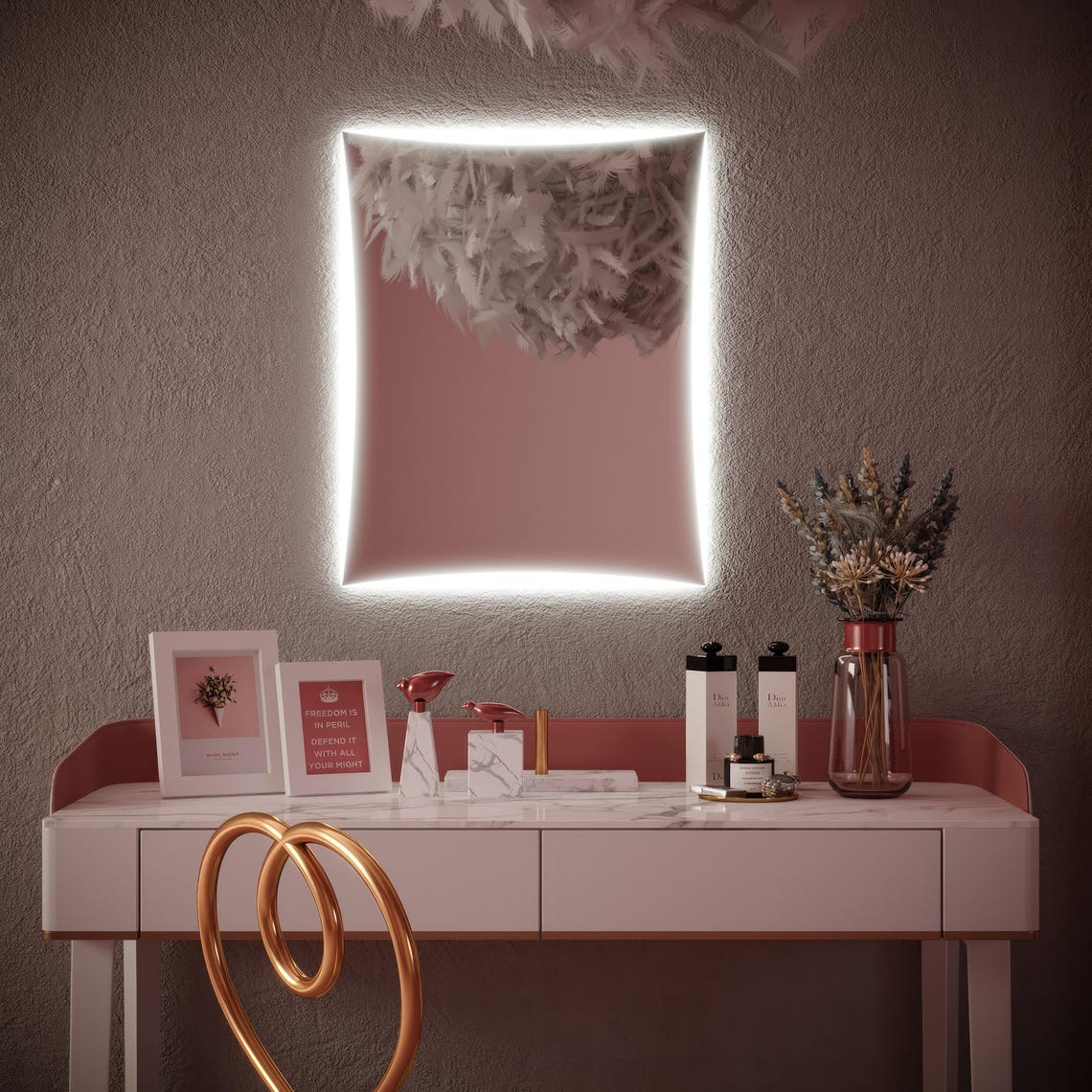 Minimalist Modern LED Backlit Mirror for Bathroom - Curved Lighted ...