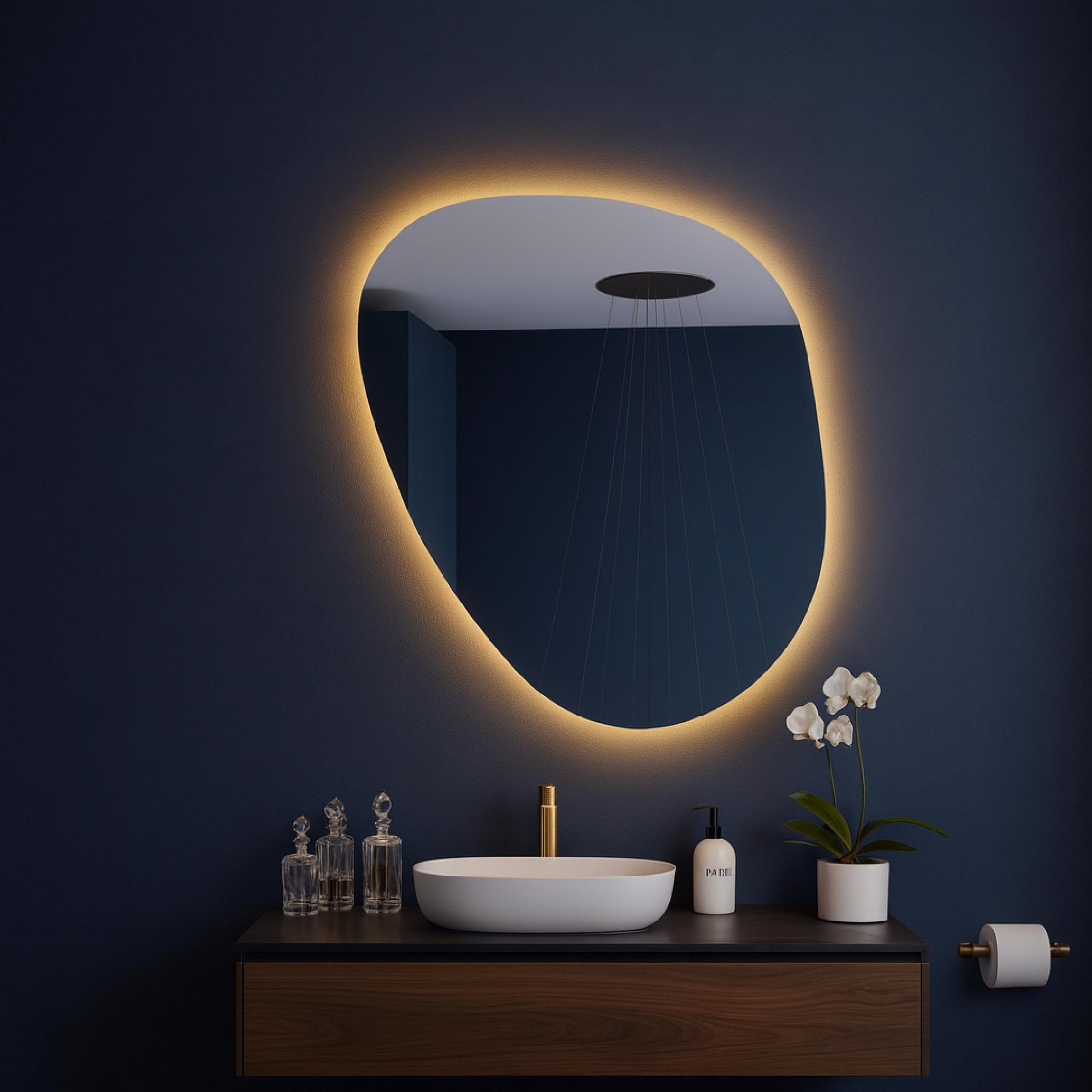 Asymmetrical LED Backlit Wall Mirror: Modern Vanity Decor - Etsy