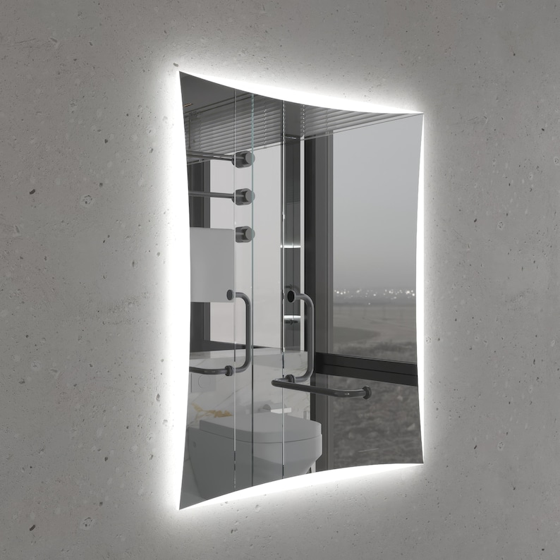 Minimalist Modern LED Backlit Mirror for Bathroom - Curved Lighted ...