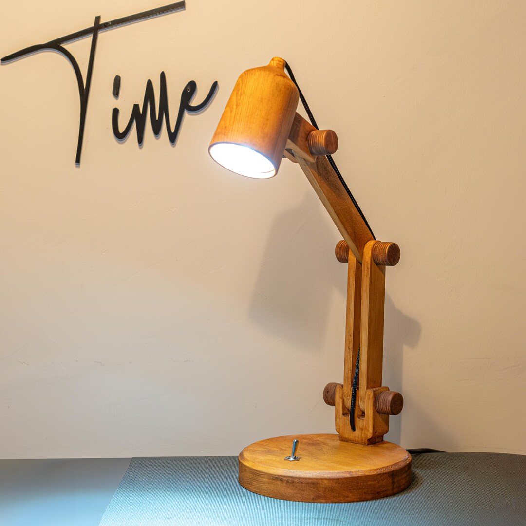 Adjustable Wooden Desk Lamp – Rustic Task Light for Home Office ...