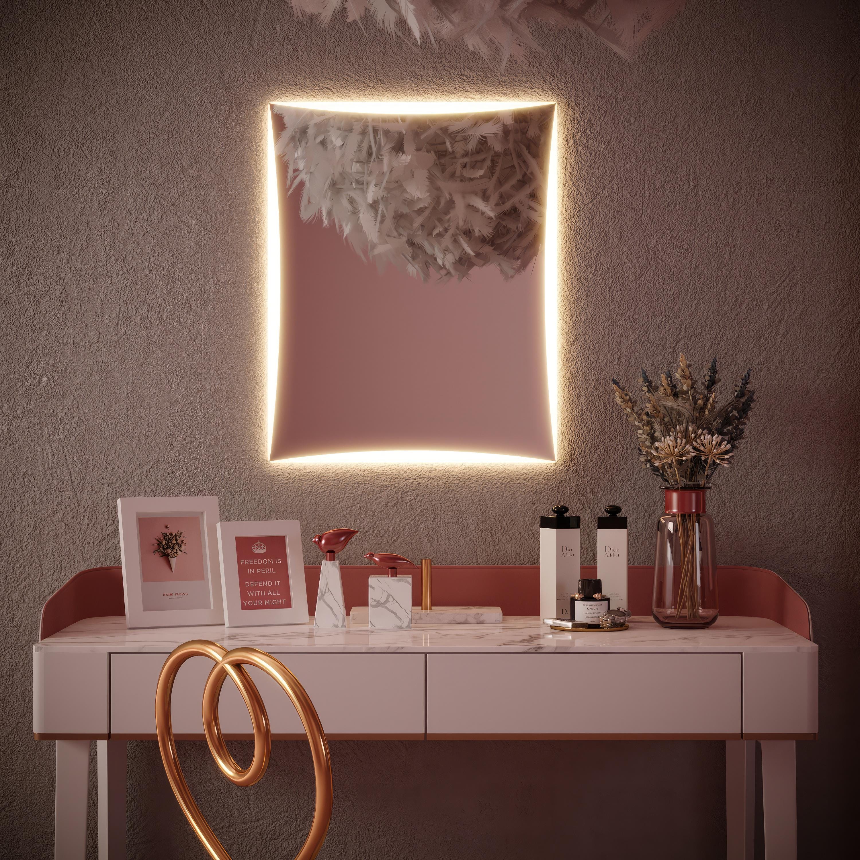 Minimalist Modern LED Backlit Mirror for Bathroom - Curved Lighted ...