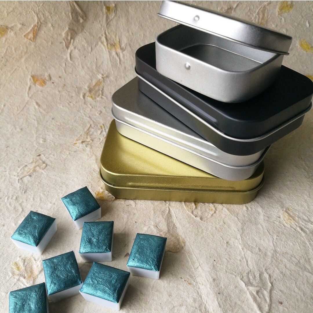 Small Empty Metal Hinged Tin Box ~ Silver Gold or Matte Black ...