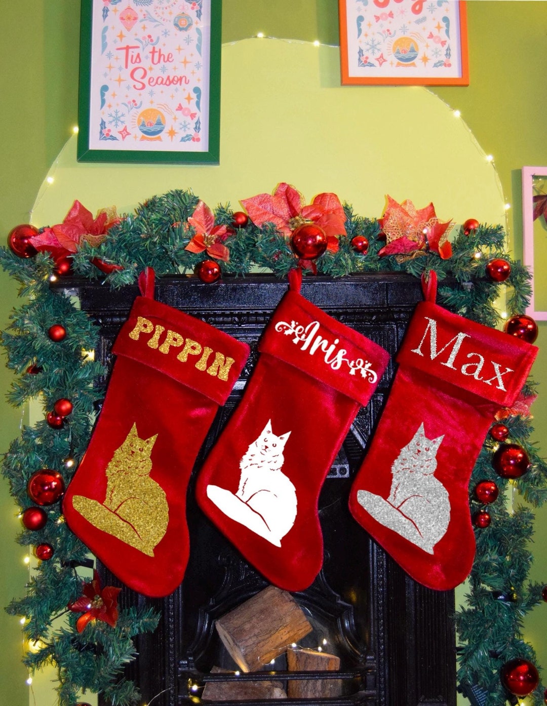 Personalised Maine Coon Red Velvet Cat Christmas Stocking | Custom ...