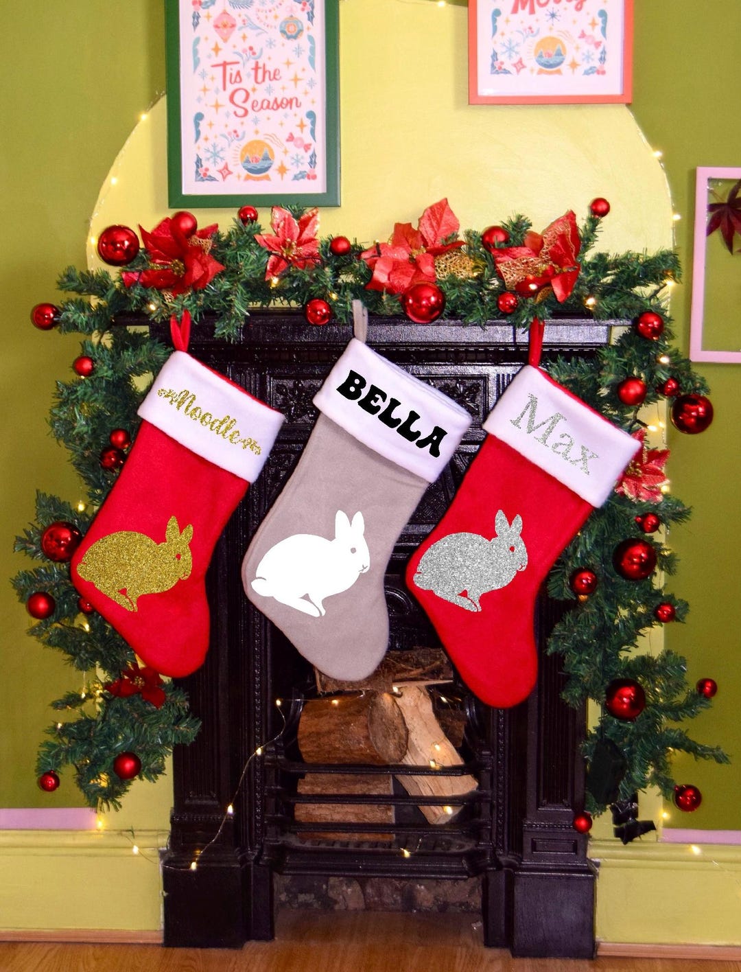 Personalised Bunny Rabbit Christmas Stocking | Custom Name & Image ...