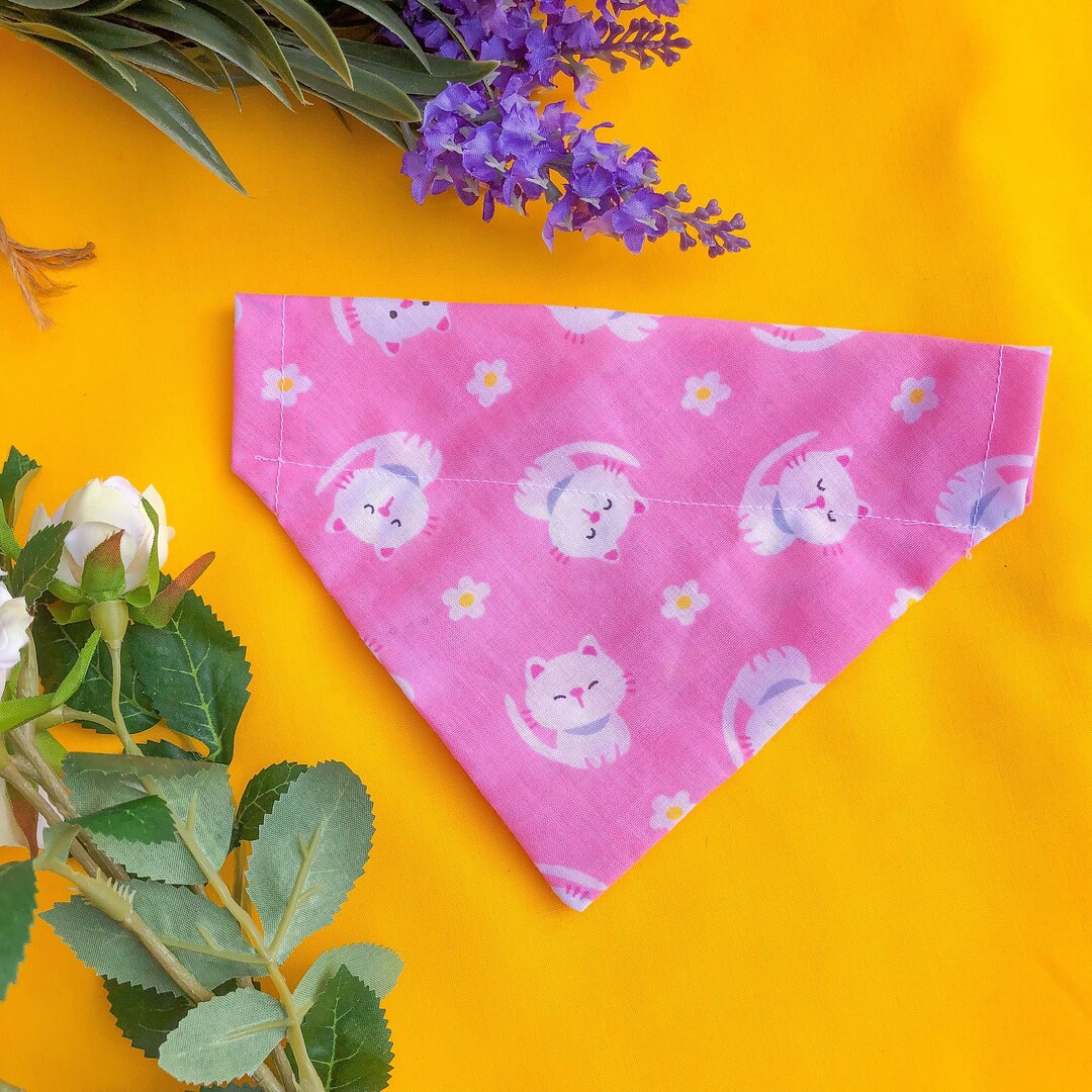 Cat Pattern Bandana, Pink Cat Bandana White Kitten Bandana, Bandana for ...