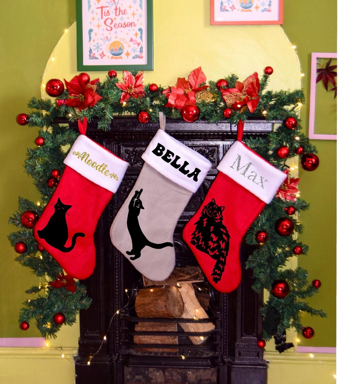Personalised Black Cat Christmas Stocking for Cats | Custom Black Cat ...