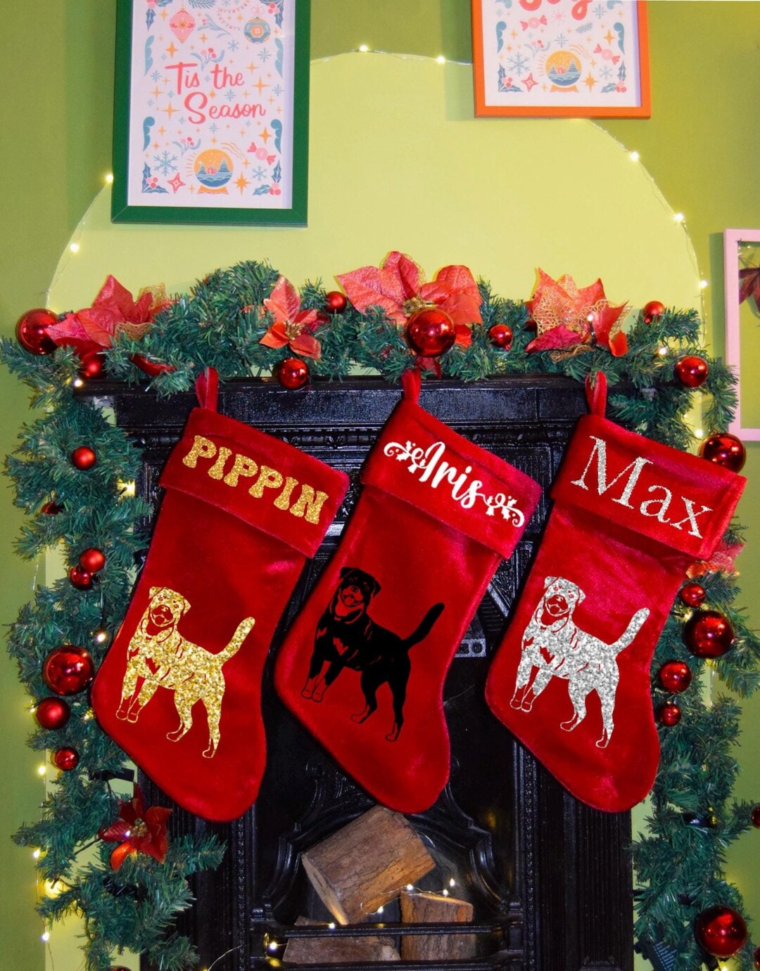 Personalised Rottweiler Dog Red Velvet Dog Christmas Stocking | Custom ...