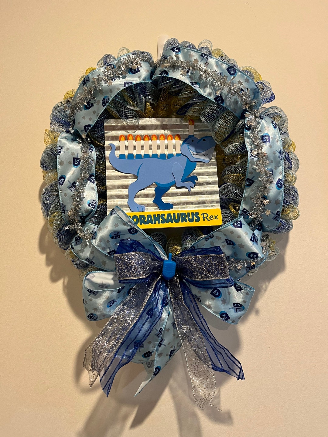 Dino Menorah Wreath With Blue Lights - Etsy