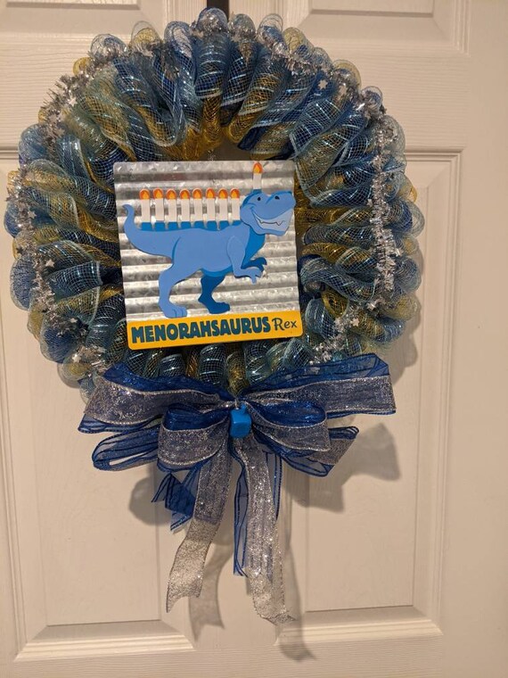 Dino Menorah Wreath With Blue Lights - Etsy