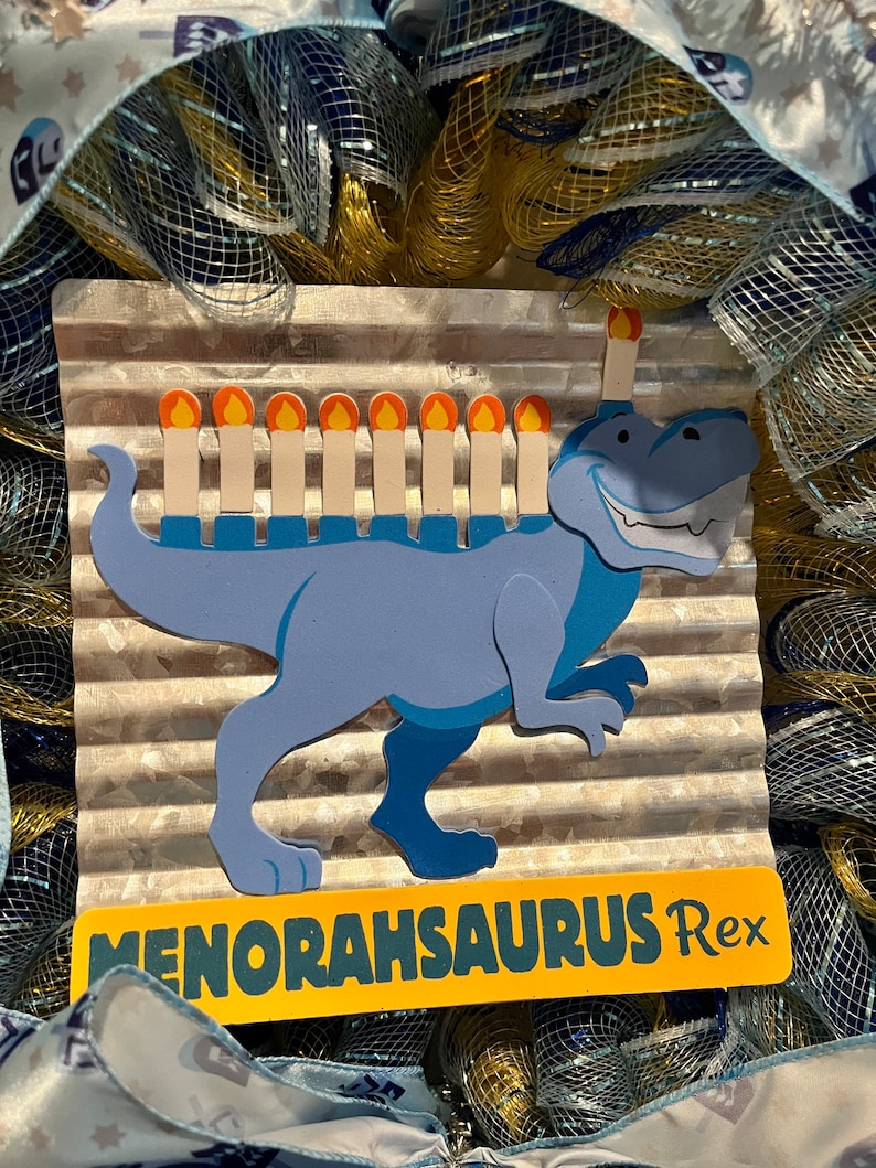 Dino Menorah Wreath With Blue Lights - Etsy