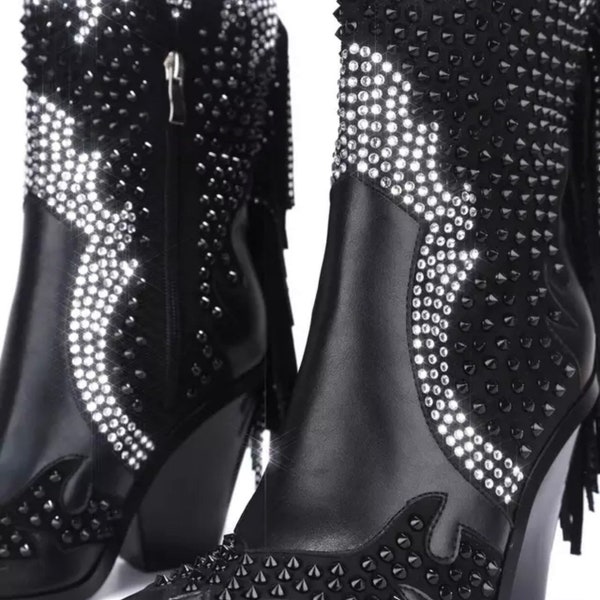 Rhinestone Boots - Etsy