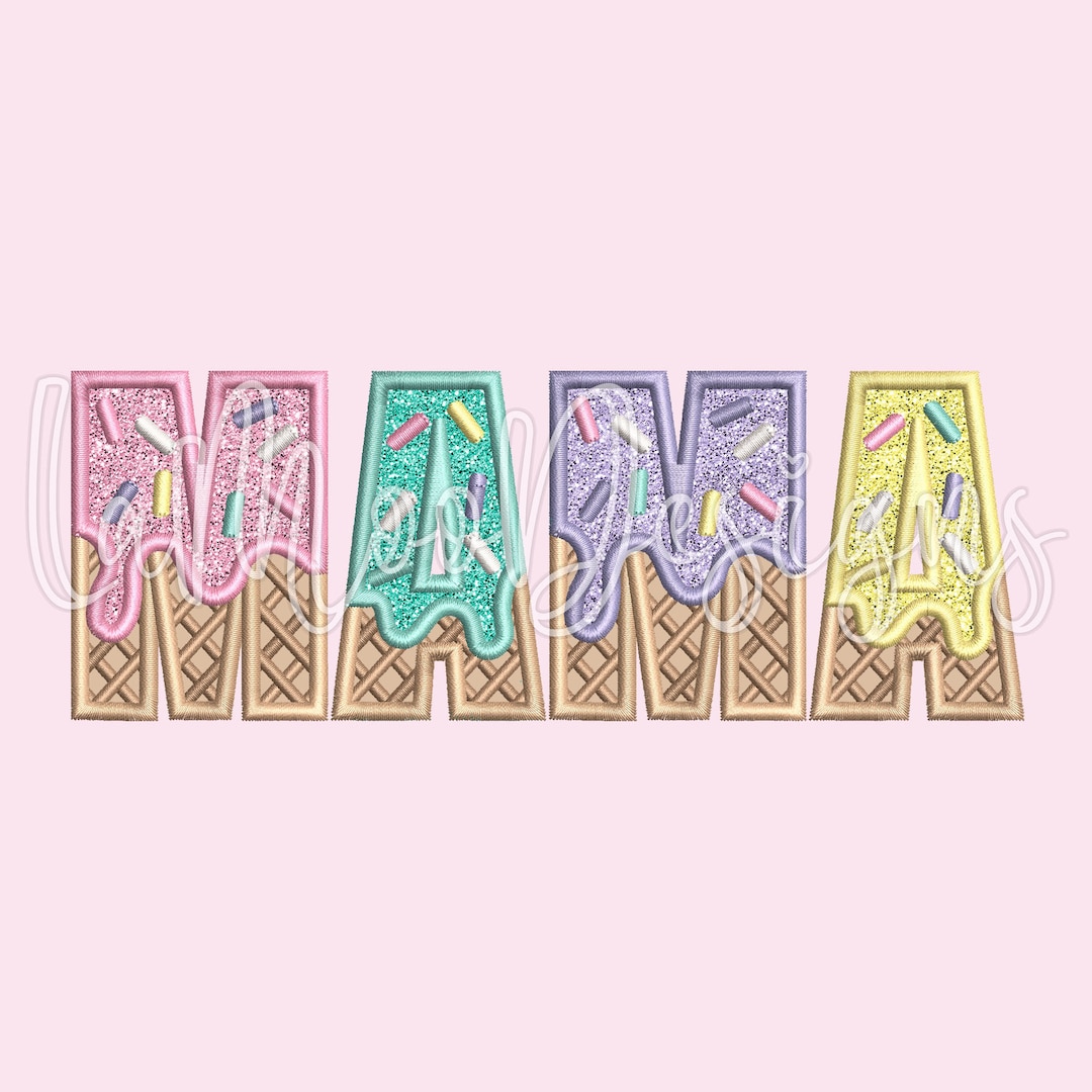 MAMA Ice Cream Waffle Cone Embroidery Applique Design | Applique ...