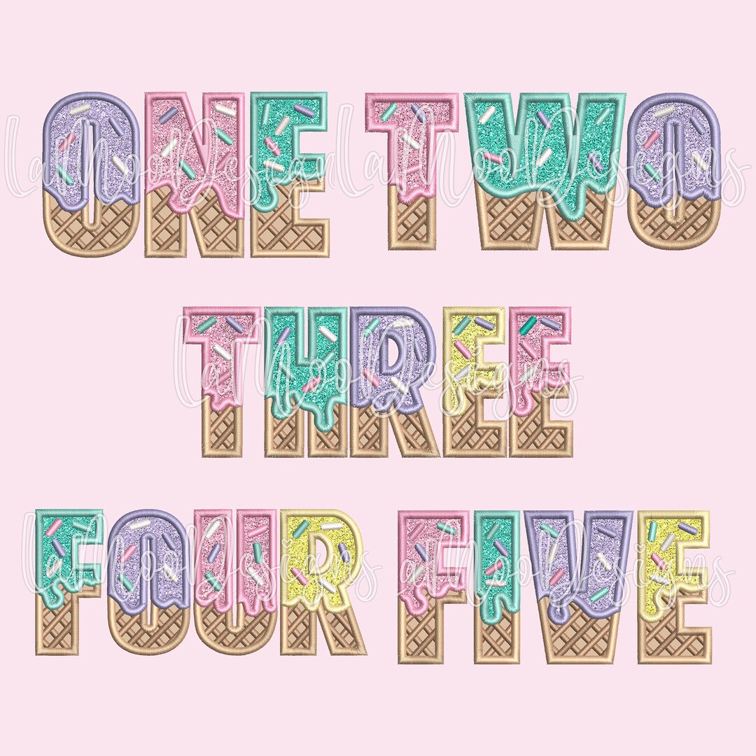 ONE Through FIVE Ice Cream Waffle Cone Birthday Number Embroidery ...