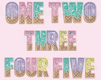 ONE Ice Cream Waffle Cone 1st Birthday Number Embroidery Applique ...