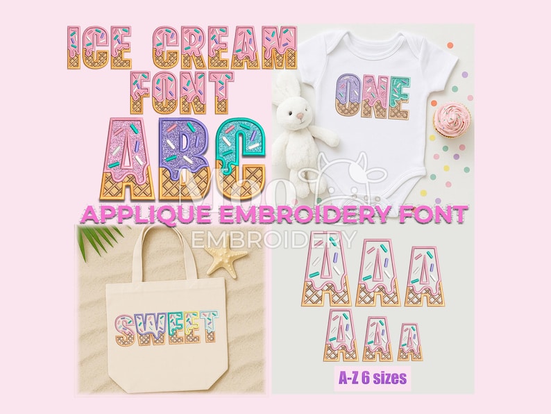 Ice Cream Font | Embroidery Applique Font | 6 Sizes | Satin Stitch Ice ...