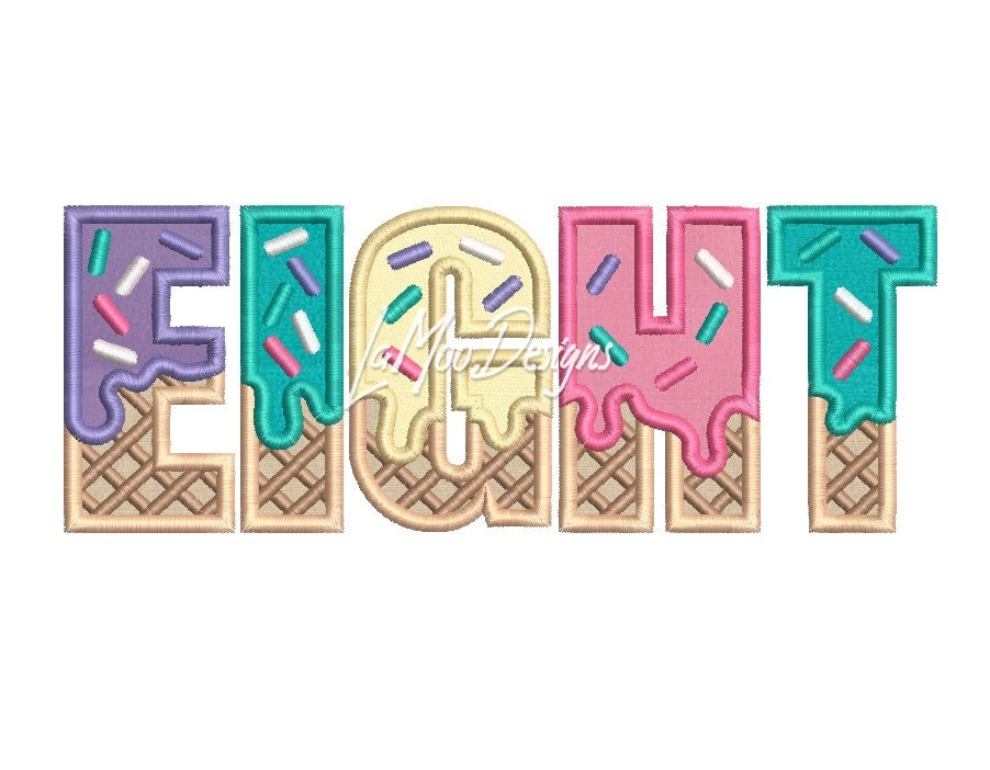 EIGHT Ice Cream Waffle Cone 8th Birthday Number Embroidery - Etsy