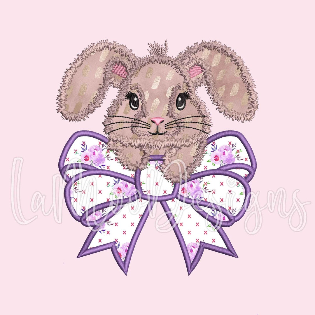Bunny Applique Embroidery Design With Bow: Side Seam, Satin Stitch ...