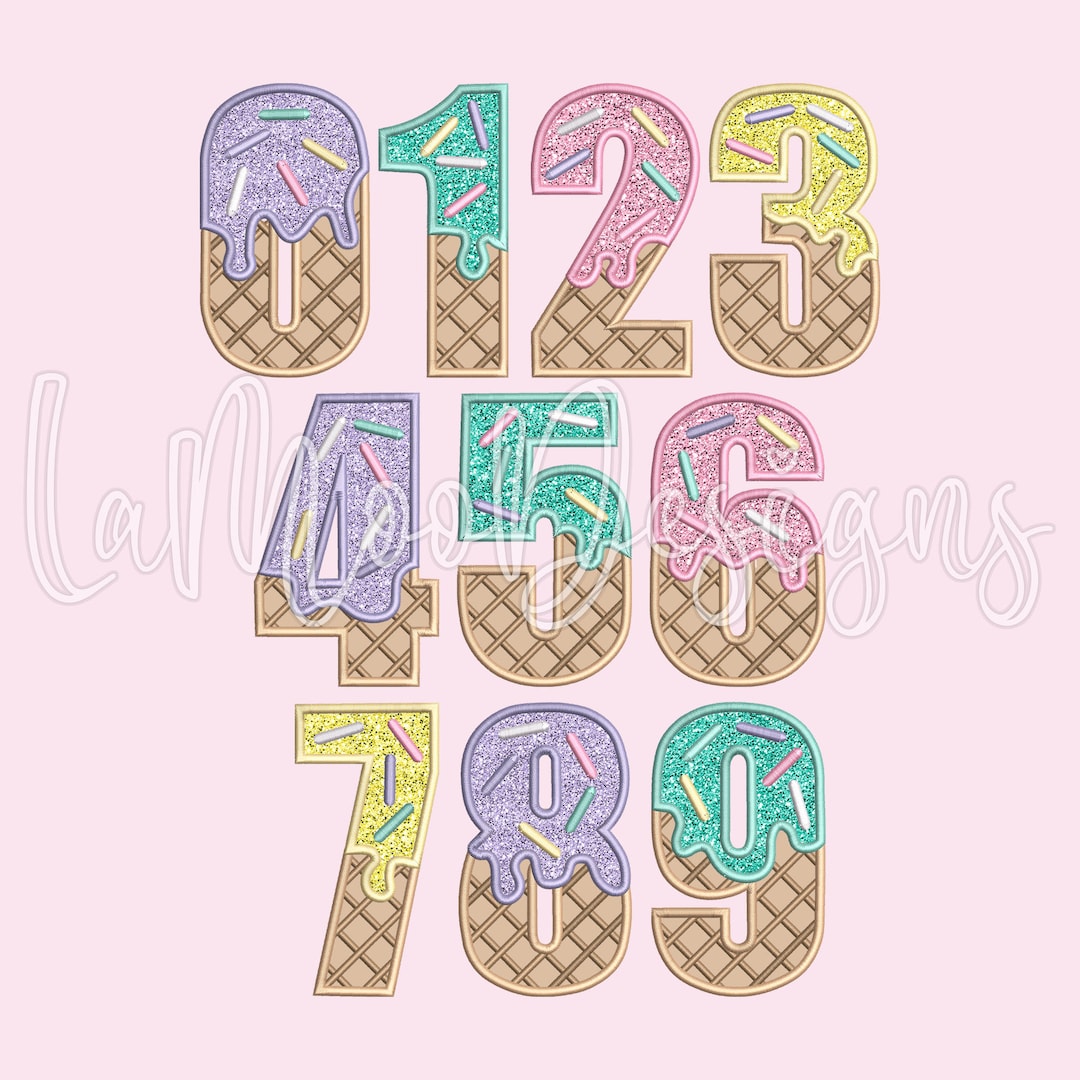 Ice Cream Waffle Cone Birthday Numbers 0-9 Embroidery Applique Design ...