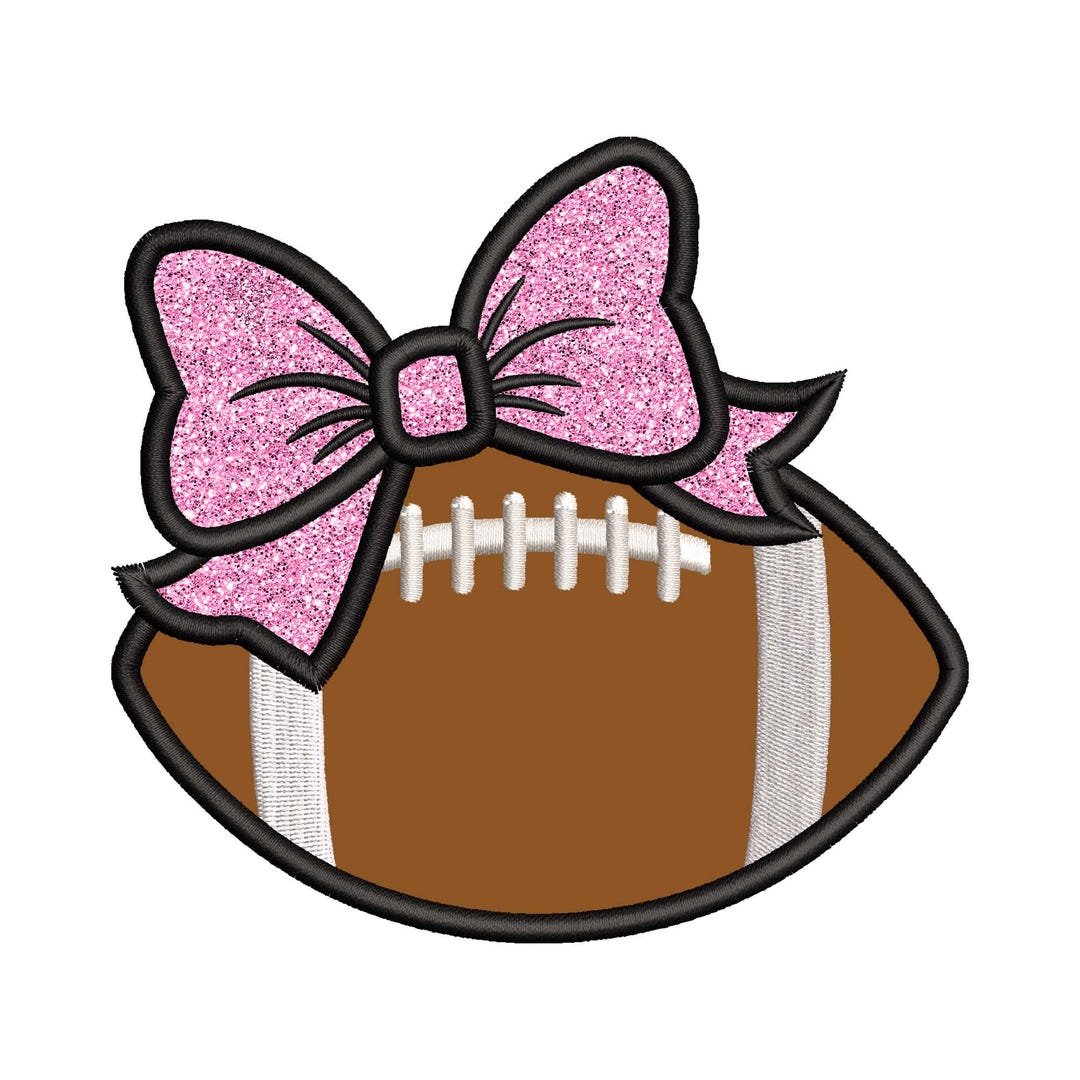 Football With Bow Embroidery Applique Design 4 Sizes Satin Stitch ...