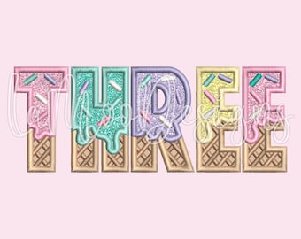 ONE Ice Cream Waffle Cone 1st Birthday Number Embroidery Applique ...