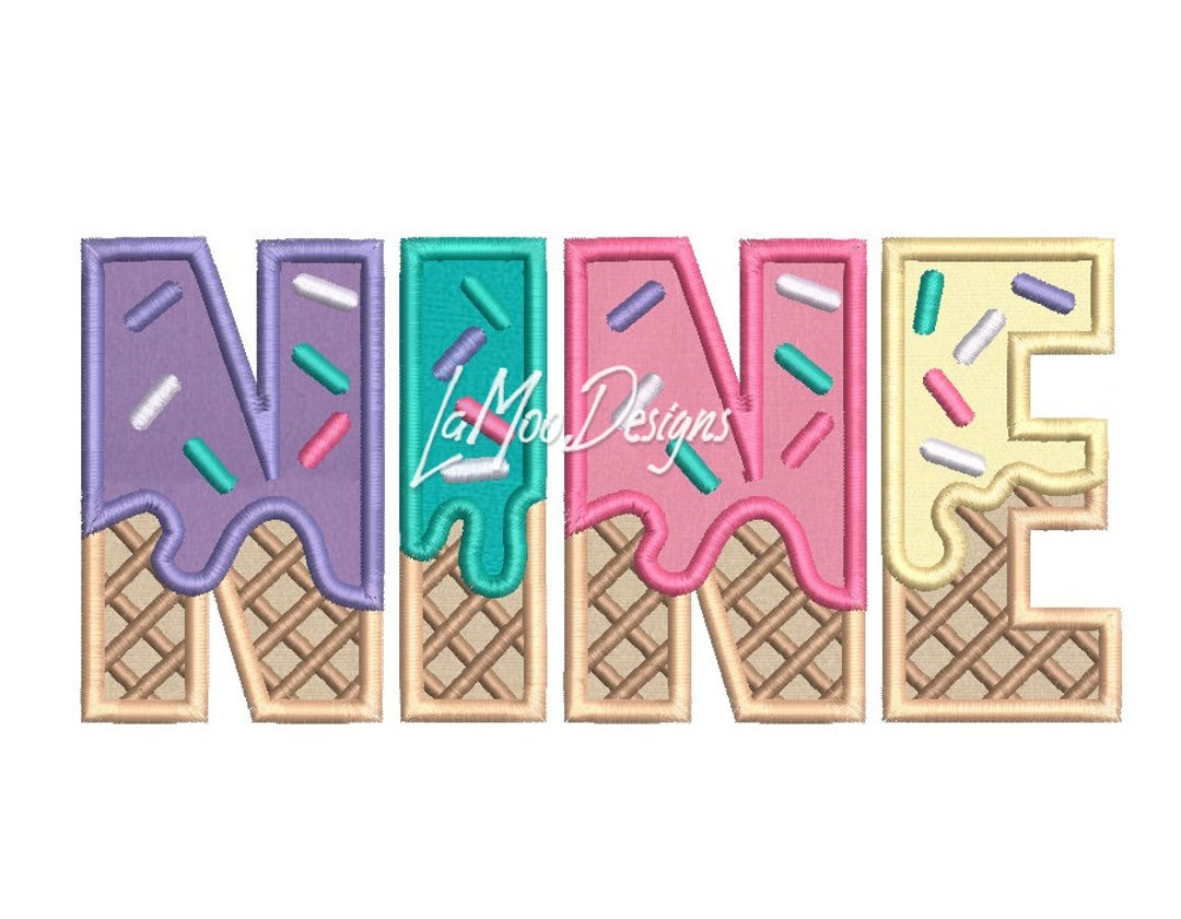 NINE Ice Cream Waffle Cone 9th Birthday Number Embroidery - Etsy