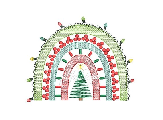 Christmas Sketch Rainbow With Lights Embroidery Design Four - Etsy