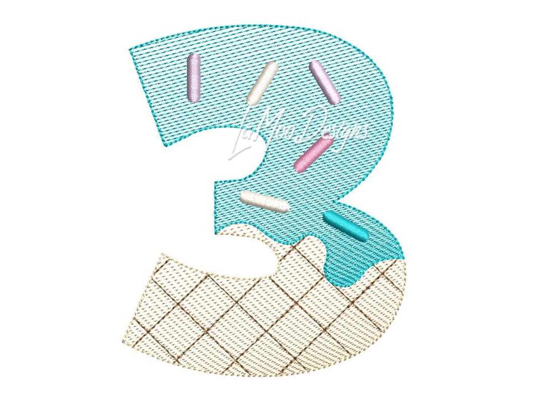 Ice Cream Waffle Cone Number 3 Sketch Embroidery Design (digital ...
