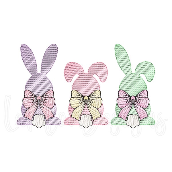Bunny With Bow Trio Embroidery Design - Etsy