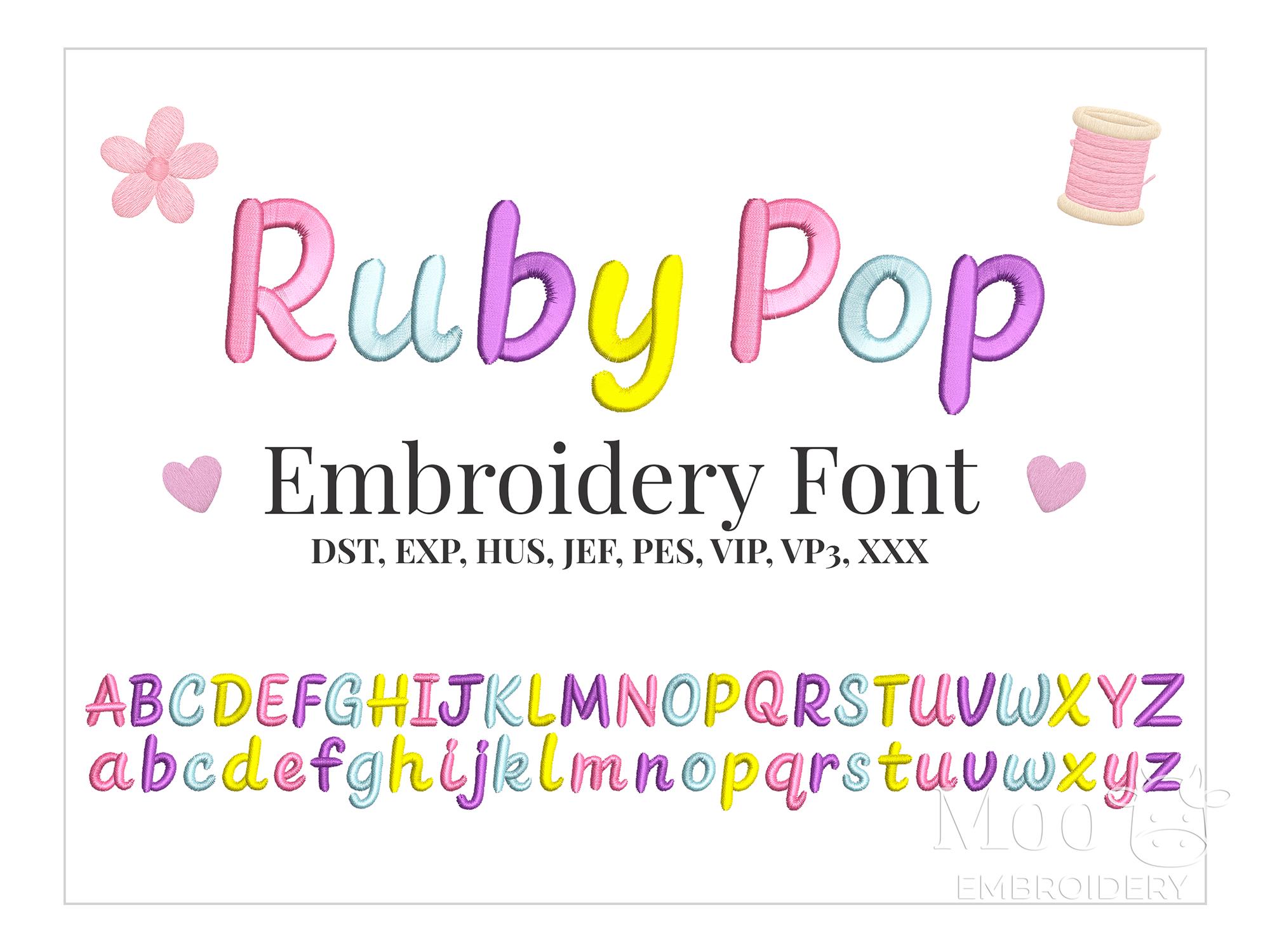 Ruby Pop Embroidery Font: Satin Stitch Uppercase & Lowercase (digital ...
